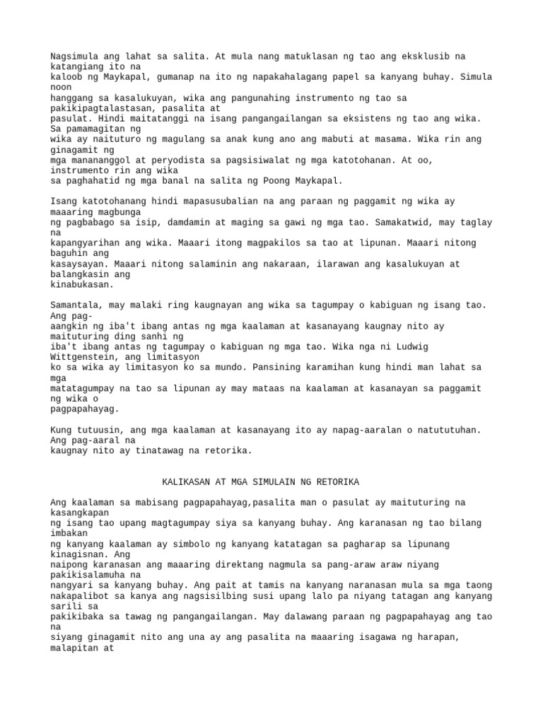Kalikasan at Mga Simulain NG Retorika | PDF | Rhetoric | Human ...
