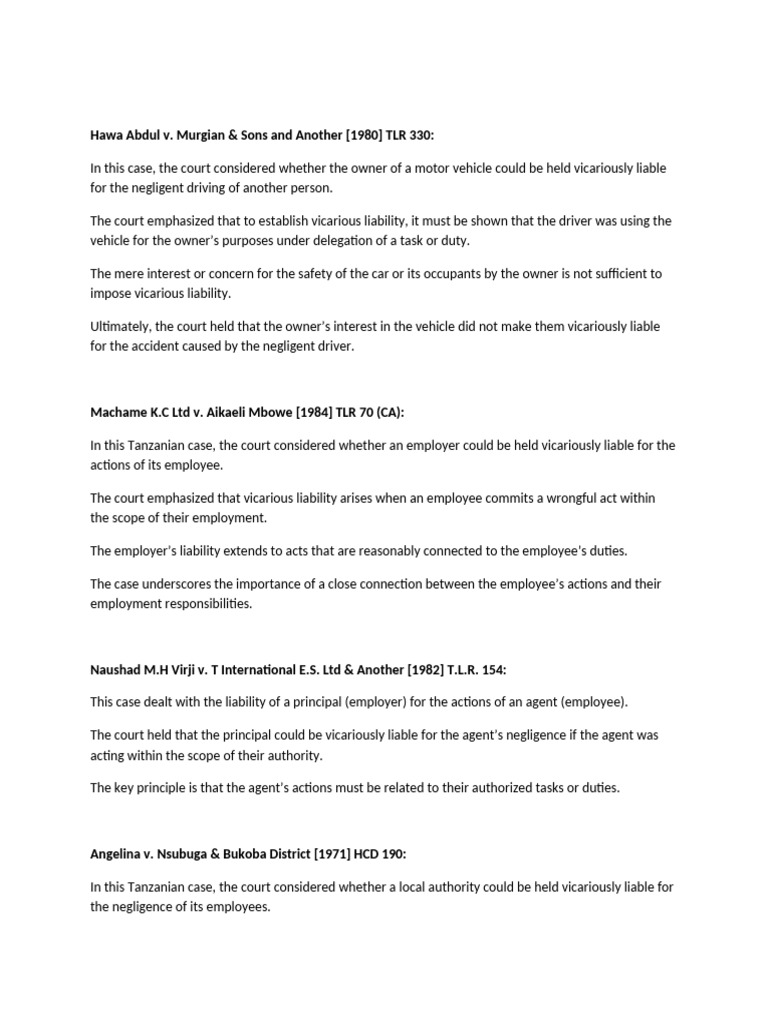 Cases Vicarious Liability | PDF