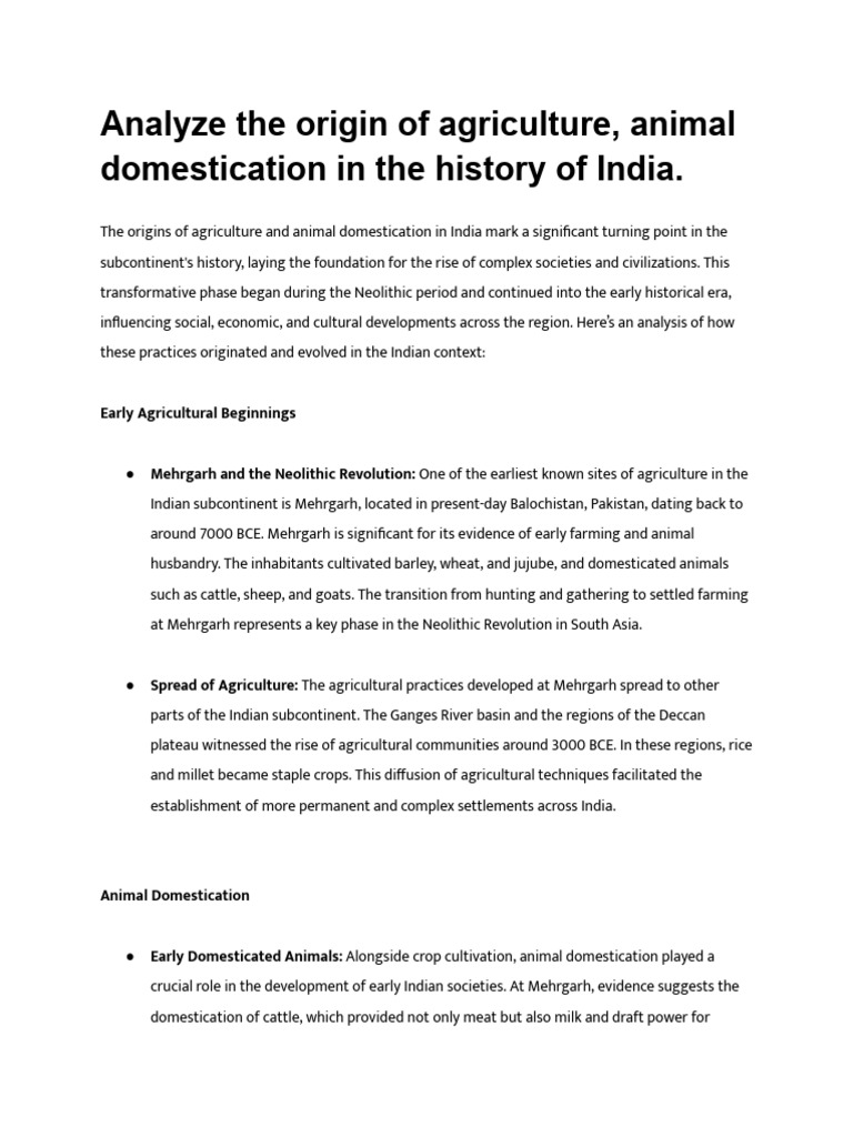 Analyze The Origin of Agriculture, Animal Domestication in The History ...