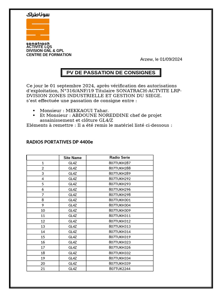 PV Passation de Consigne 21 12 2023 | PDF