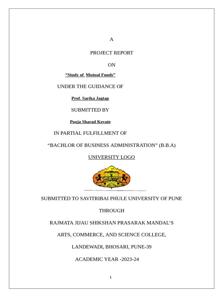 Mutual Fund Project (Pooja) | PDF