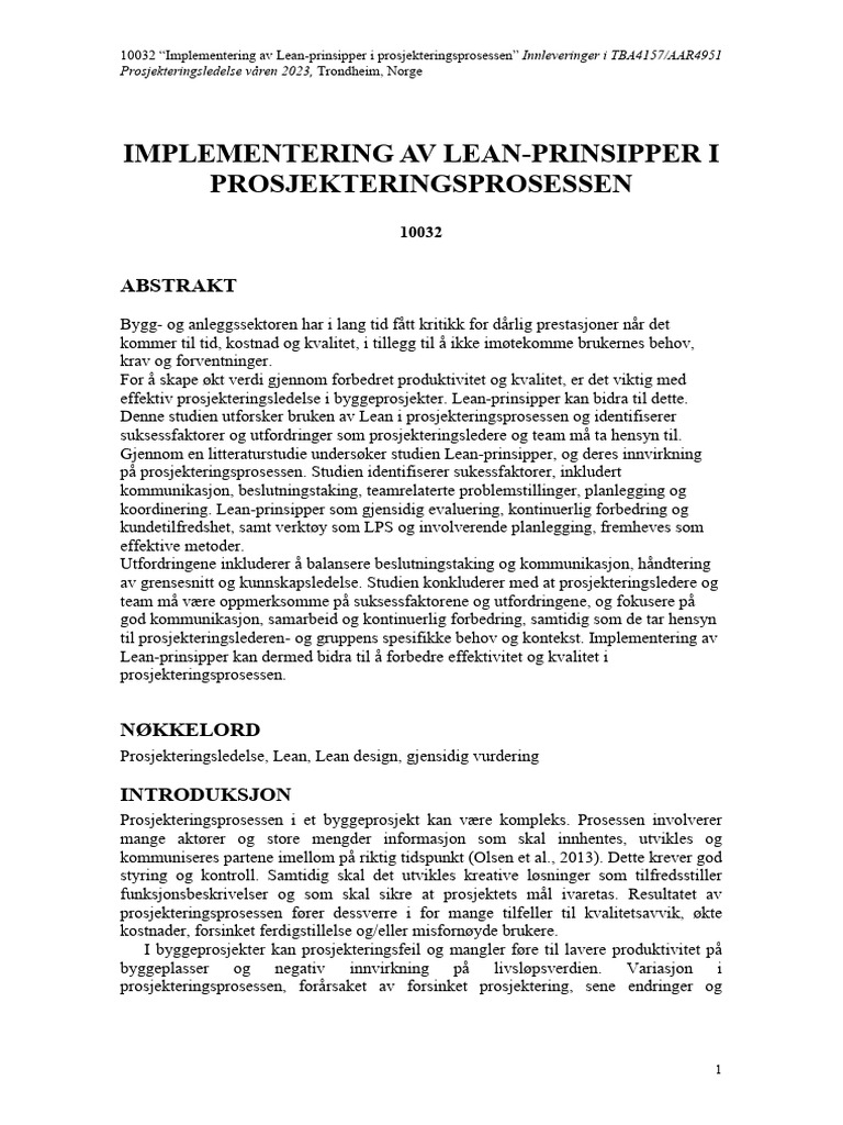 Prosjekteringsledelse Endelig Innlevering | PDF