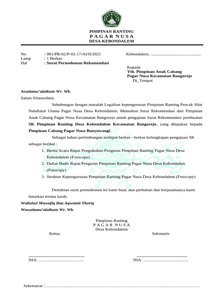 Contoh Surat Pengajuan SK PR | PDF