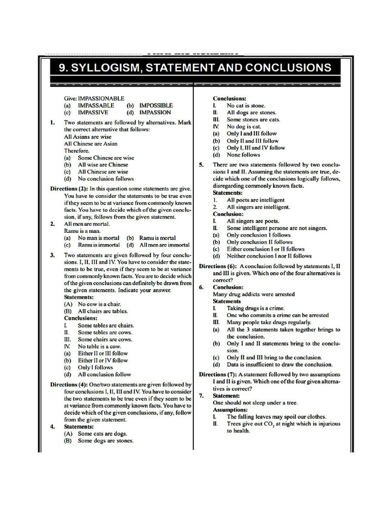 Syllogism Conclusion Statement | PDF