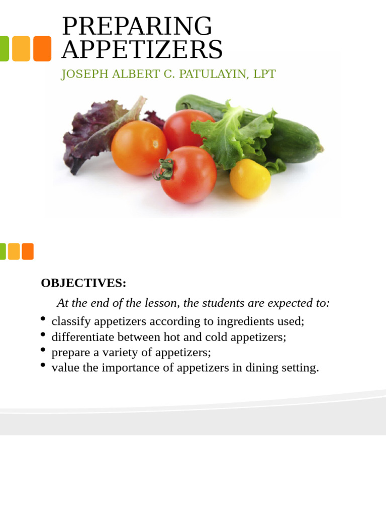 Lesson 3 Preparing Appetizers | PDF