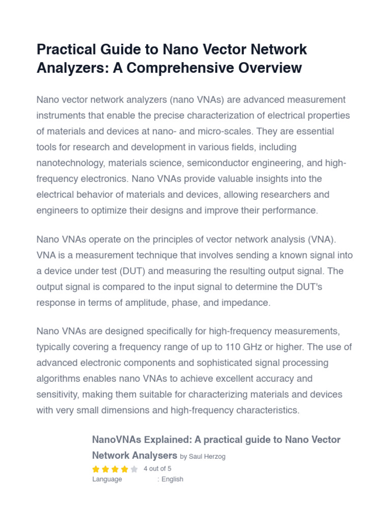 Practical Guide To Nano Vector Network Analyzers A Comprehensive ...