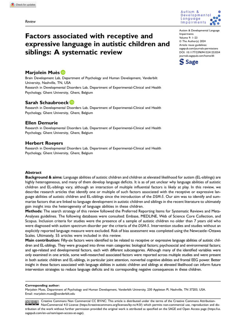 Mues Et Al 2024 Factors Associated With Receptive and Expressive Language in Autistic Children ...
