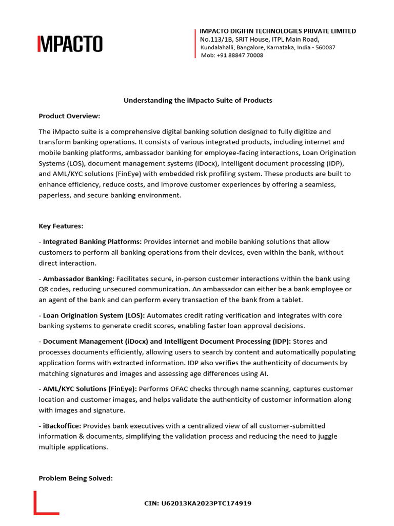 IMpacto DigiFin Technologies Products Brief | PDF
