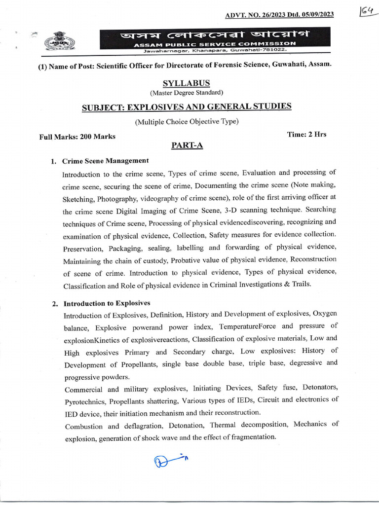Forensic Science Officer Exam Syllabus | PDF