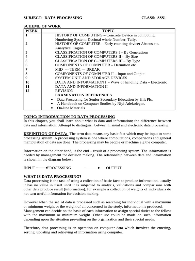 1ST Term S1 Data Processing For Class | PDF