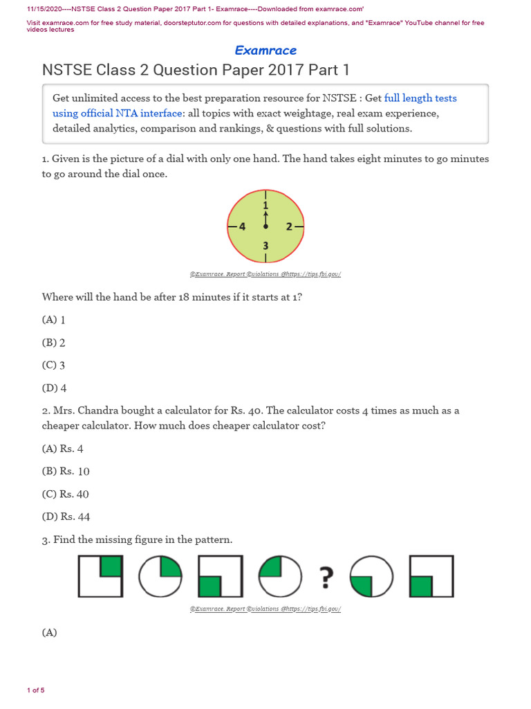 NSTSE-Class-2-Question-Paper-2017-Part-1 | PDF