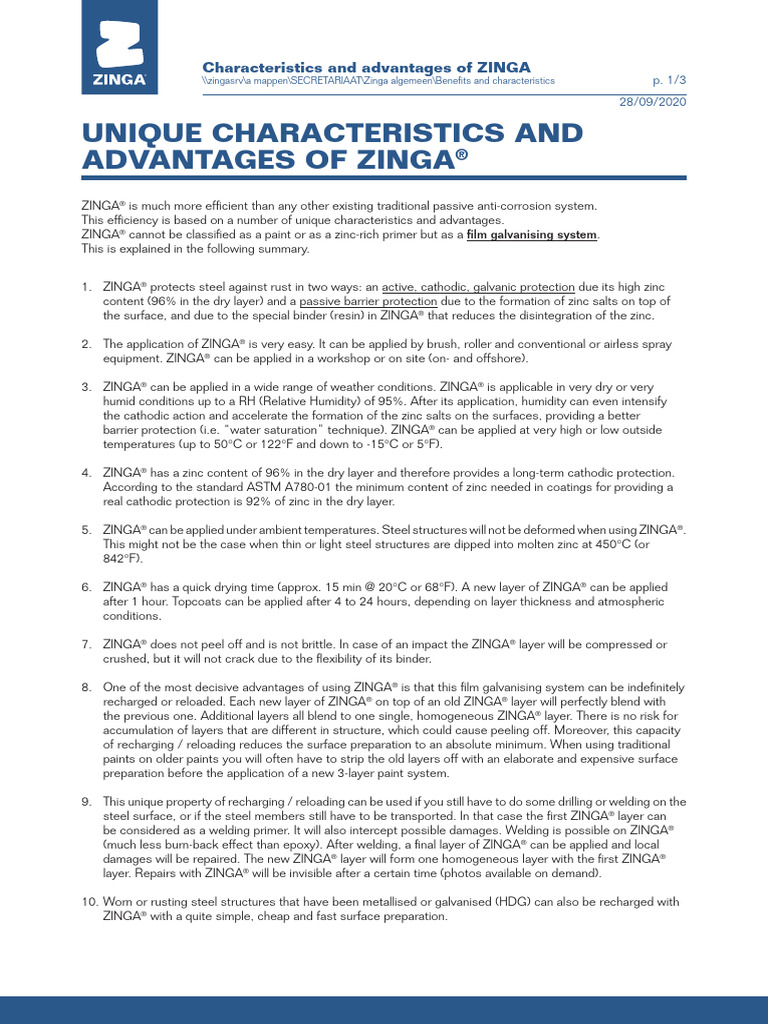1.4 - Unique Characteristics and Advantages ZINGA - 2020 - EN | PDF