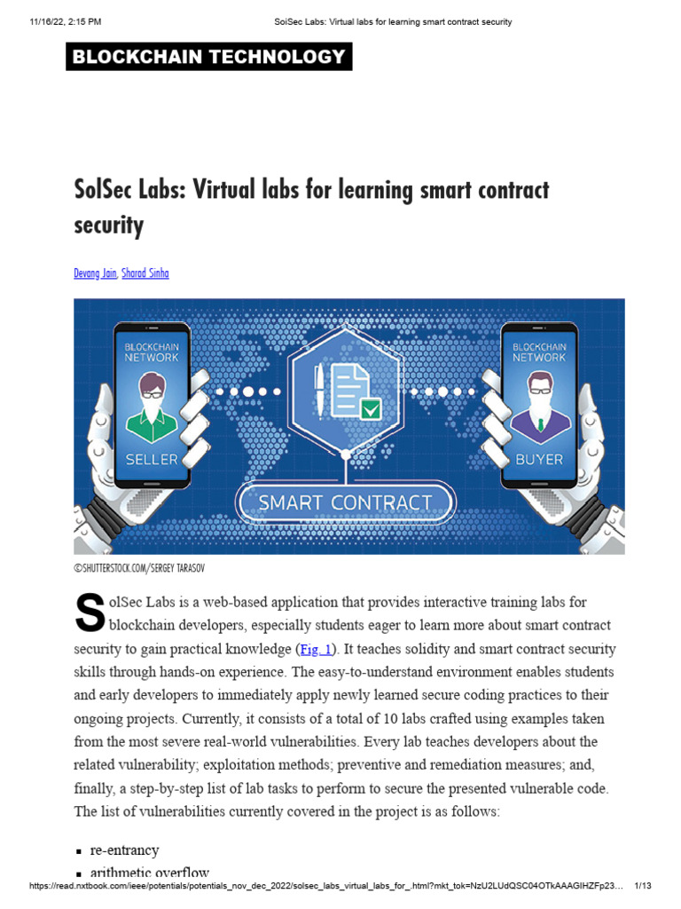 SoiSec Labs - Virtual Labs For Learning Smart Contract Security | PDF