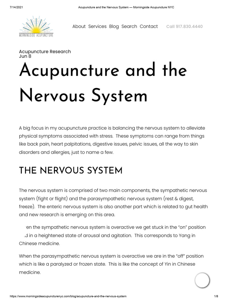 Acupuncture And The Nervous System — Morningside Acupuncture Nyc Pdf 2015