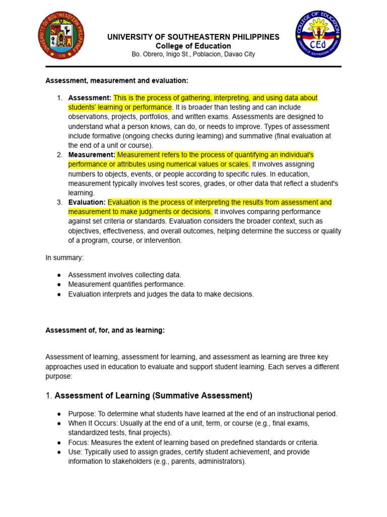 Notes Assessment | PDF