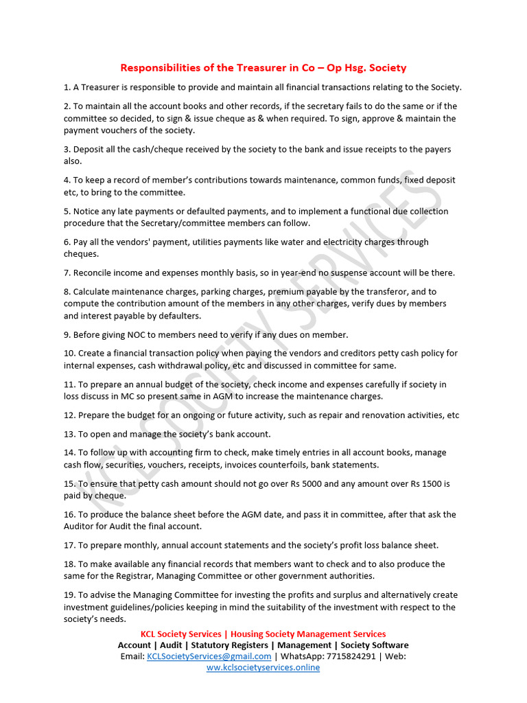 Responsibilities of The Treasurer | PDF
