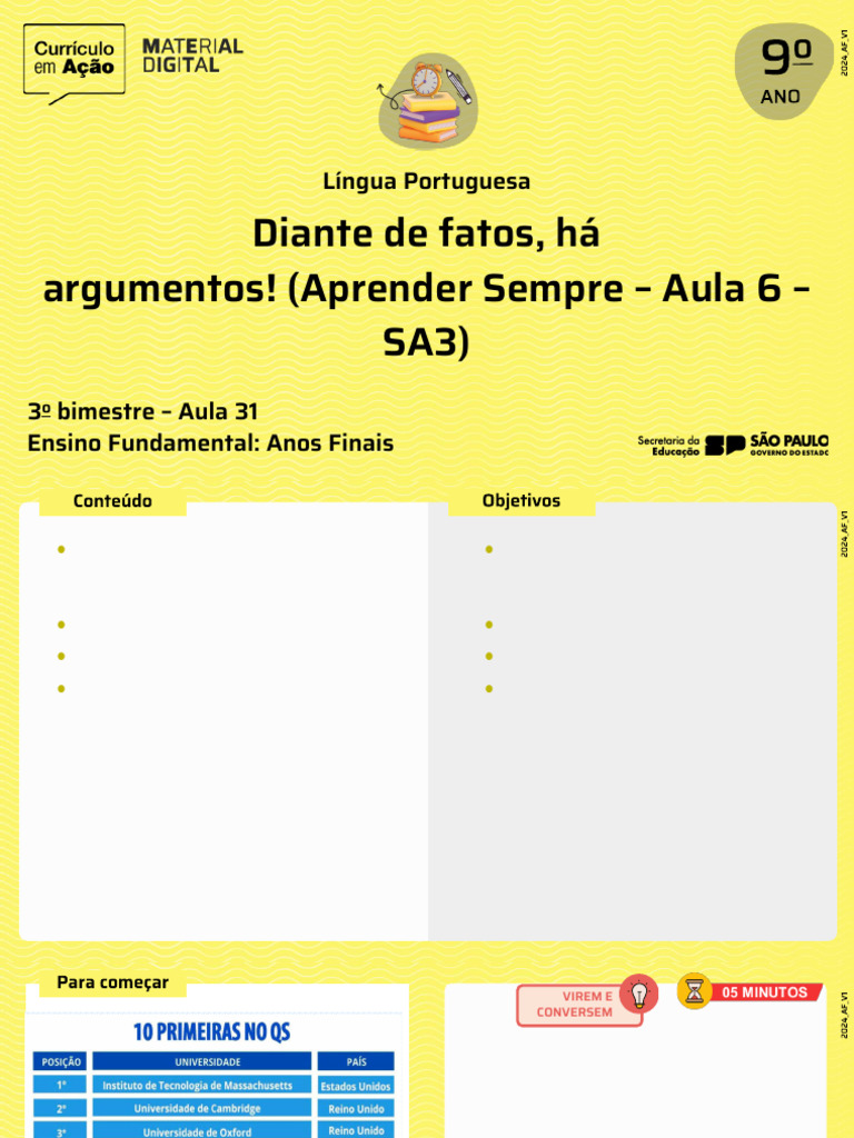 Diante de Fatos, Há Argumentos! (Aprender Sempre Aula 6 SA3) | PDF