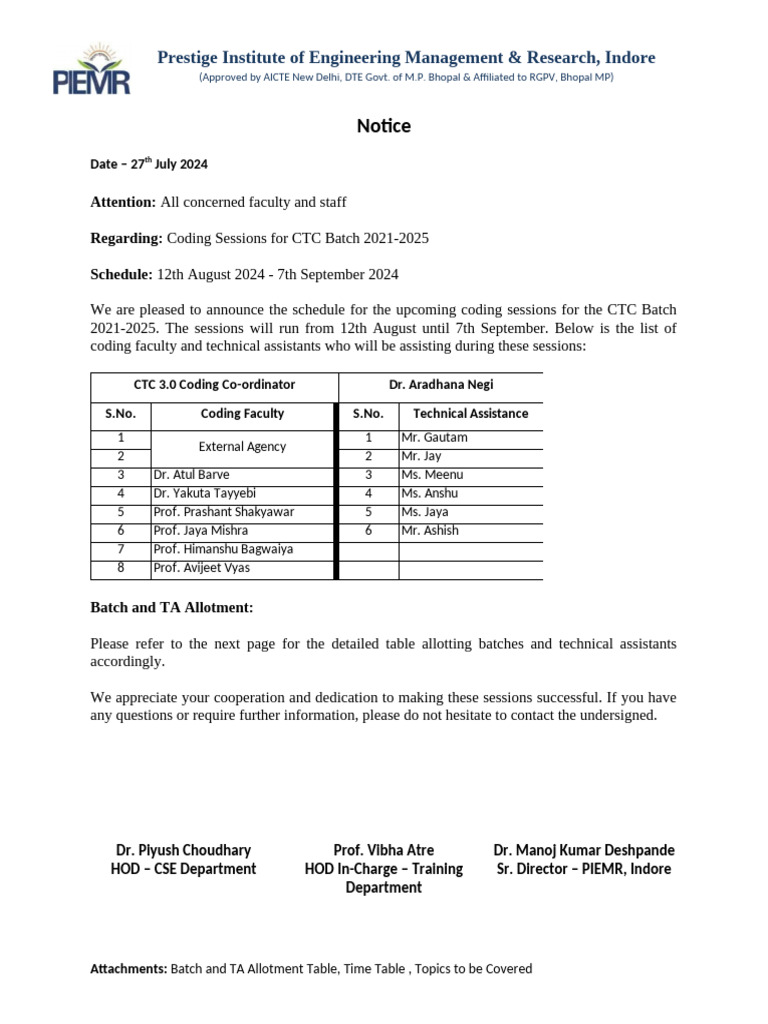Notice - Coding Faculties | PDF