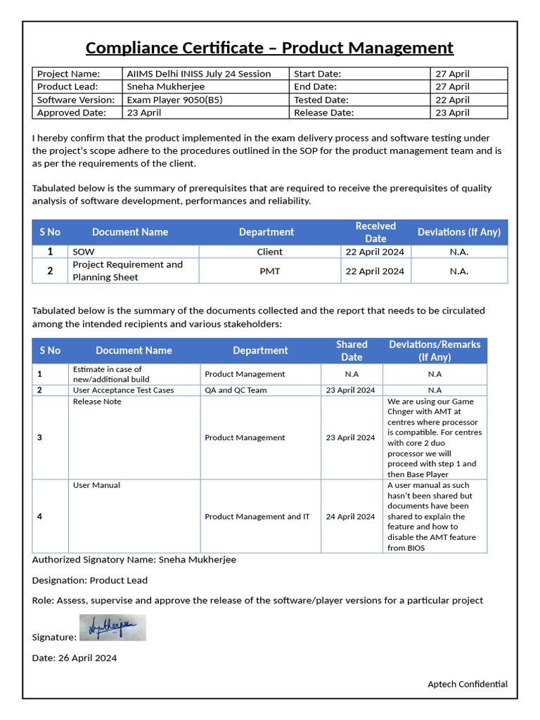 Compliance Certificate - Product Management 24 April 2 | PDF | Computer ...
