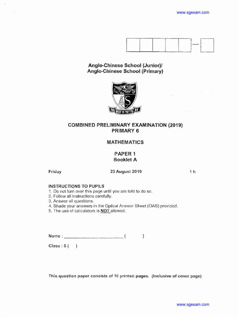 2019 P6 Maths SA2 ACS | PDF