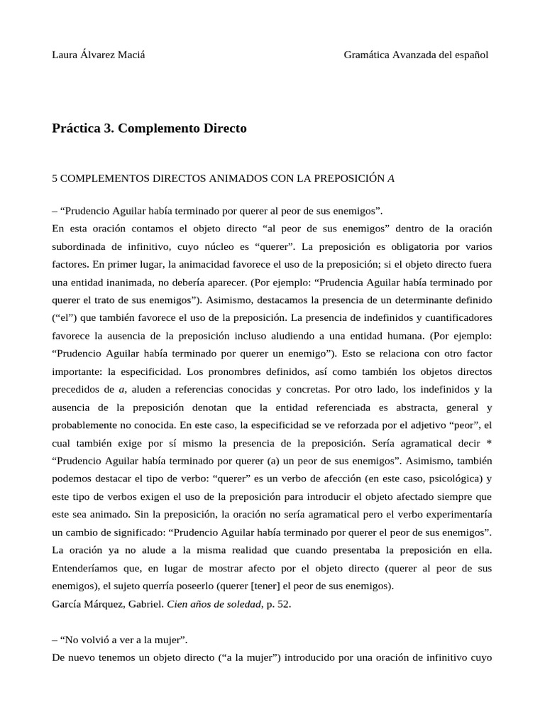 Práctica 3. Complemento Directo | PDF