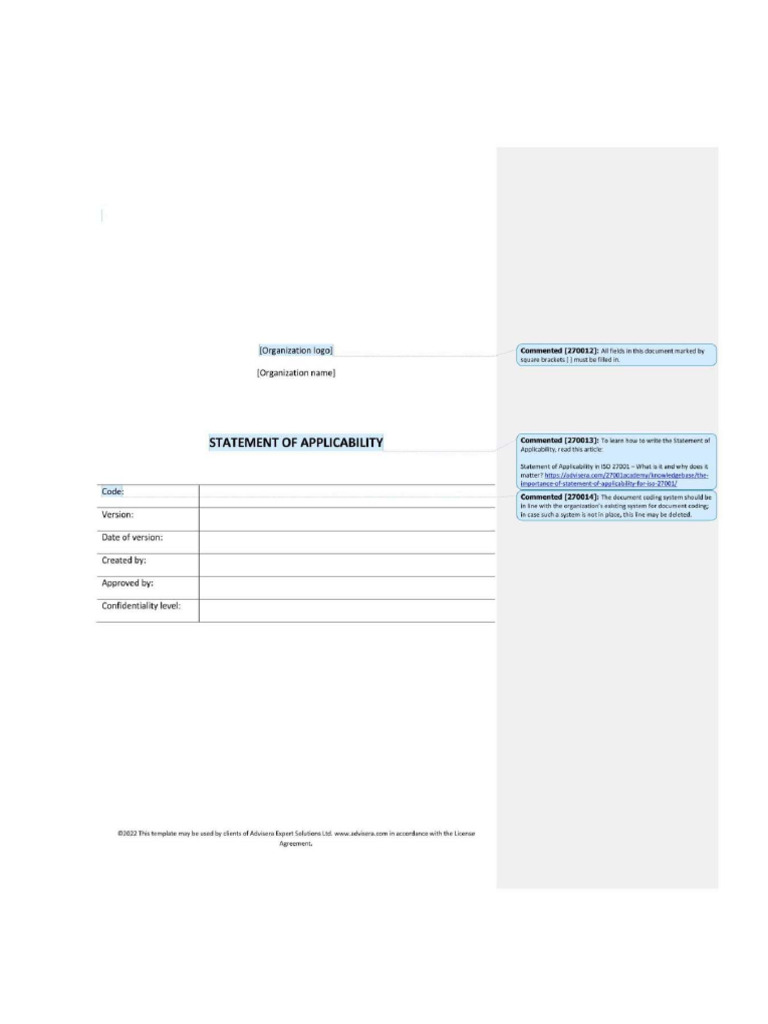 Statement of Applicability | PDF