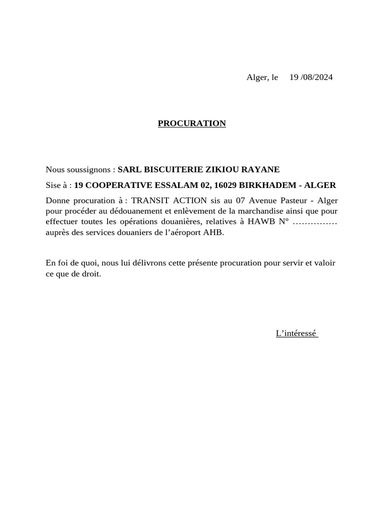 Procuration Transit | PDF