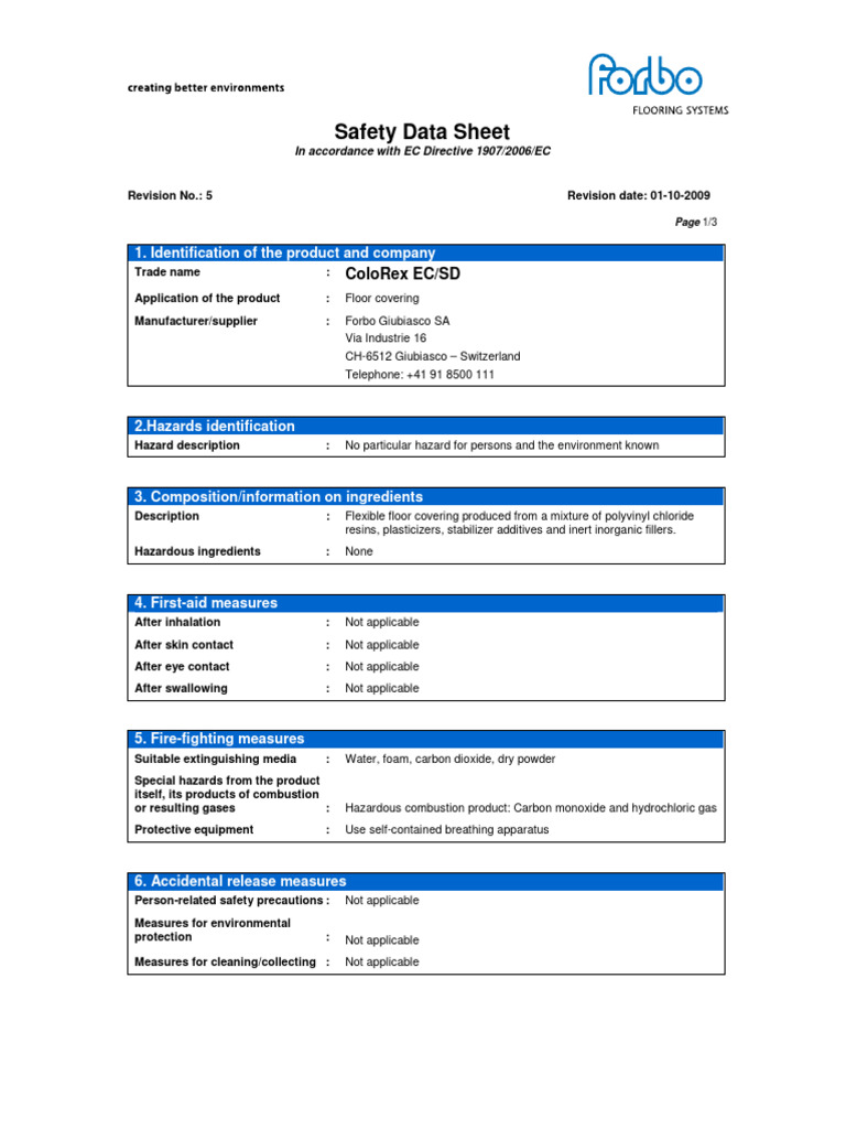 Forbo Colorex EC SD Material Data Sheet UK | PDF