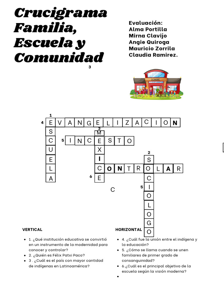 Crucigrama Familia Escuela y Comunidad Grupo 5 | PDF
