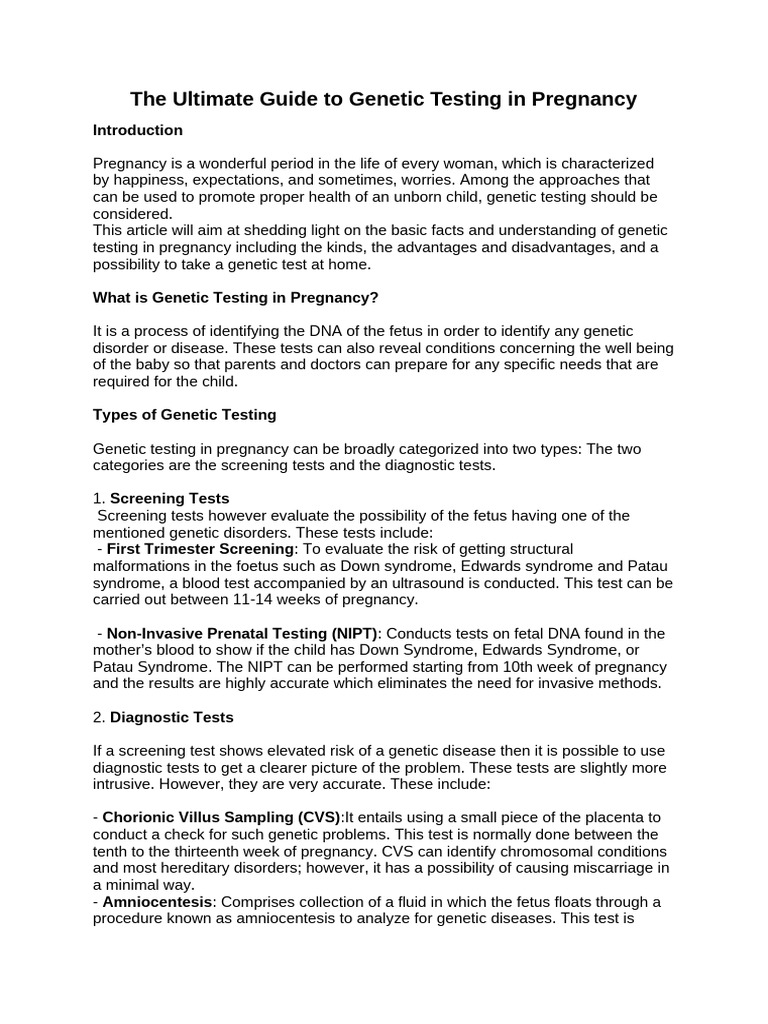 The Ultimate Guide To Genetic Testing in Pregnancy | PDF