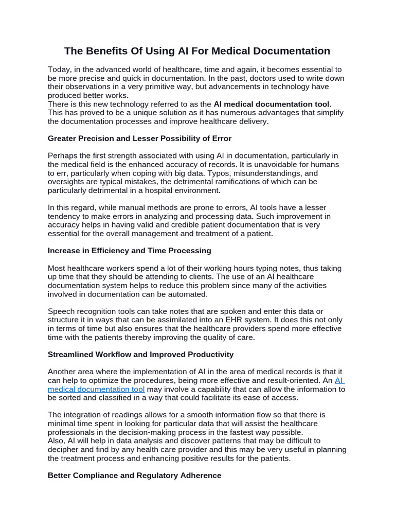 The Benefits Of Using AI For Medical Documentation | PDF