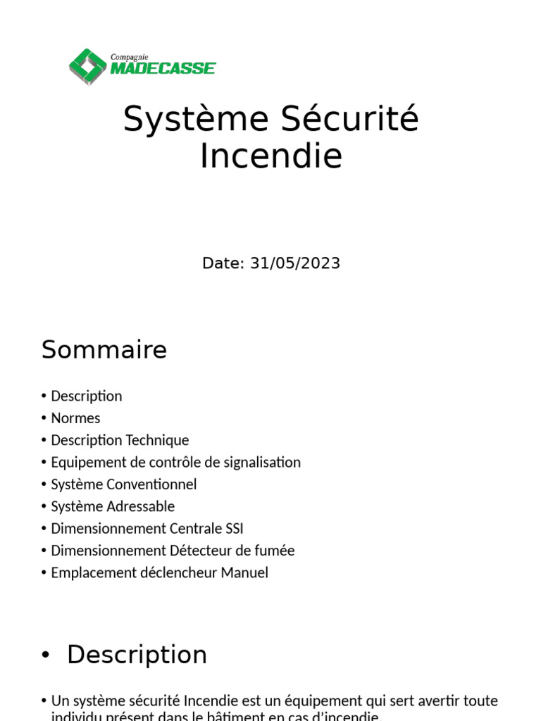 Système Sécurité Incendie | PDF