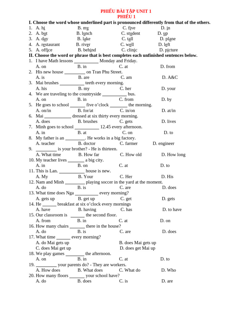 2. PHIẾU BÀI TẬP TA6 | PDF