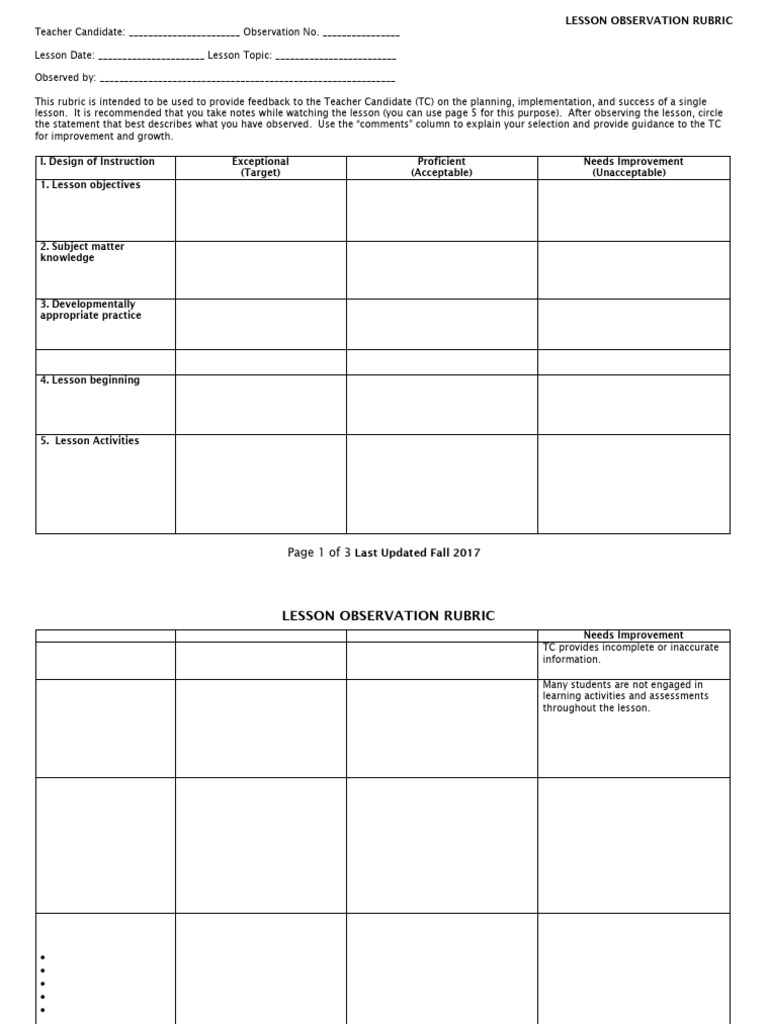 Classroom Observation Rubric | PDF | Rubric (Academic) | Nonverbal ...