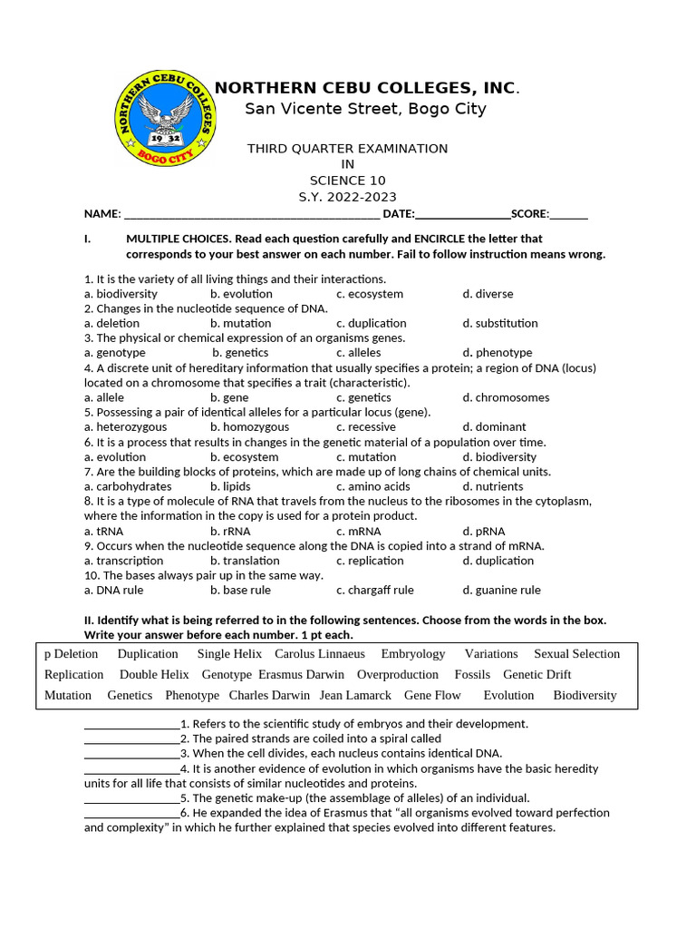 Third Quarter Examination | PDF