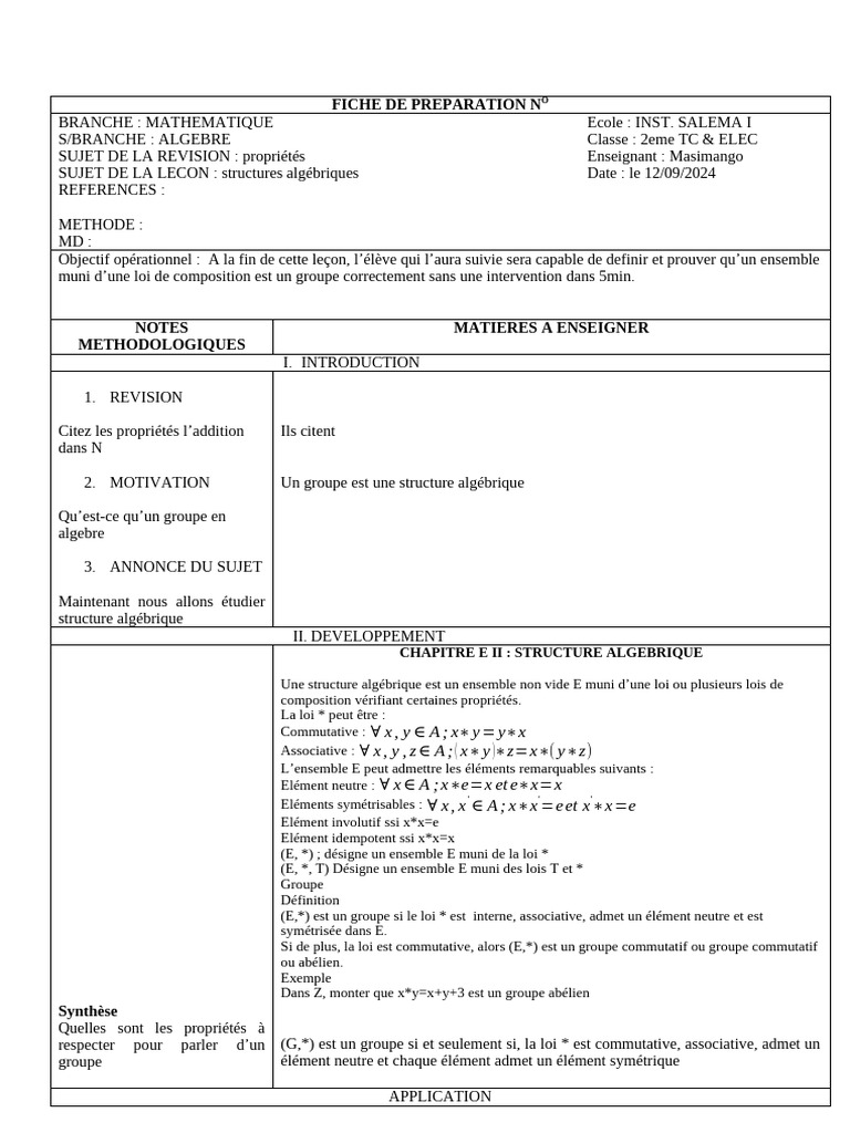 Structures algébriques et groupes | PDF | Groupe (Mathématiques ...