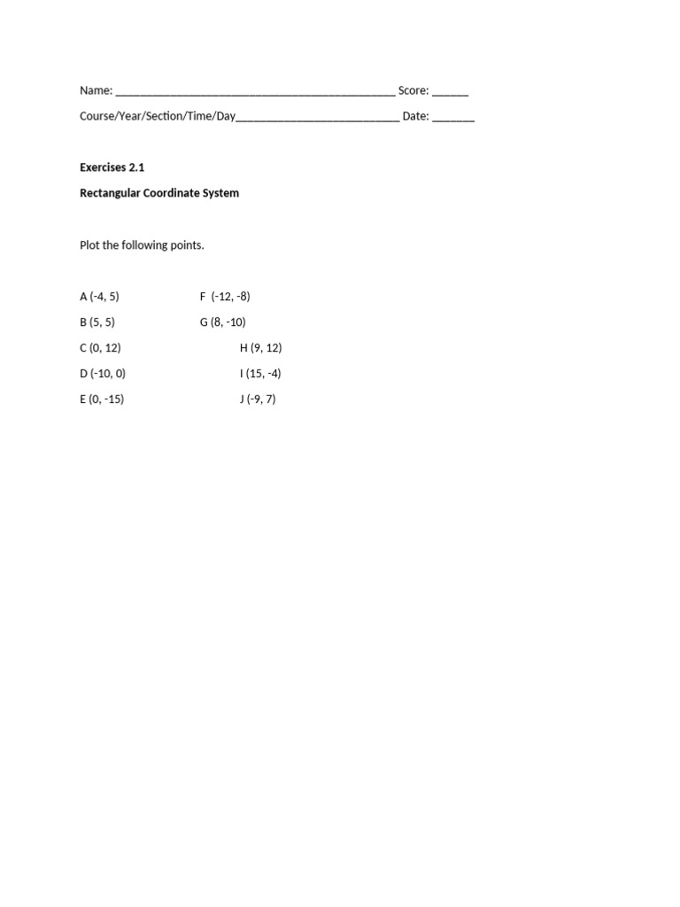 Activity2 1 Rectangular Coordinate System Pdf
