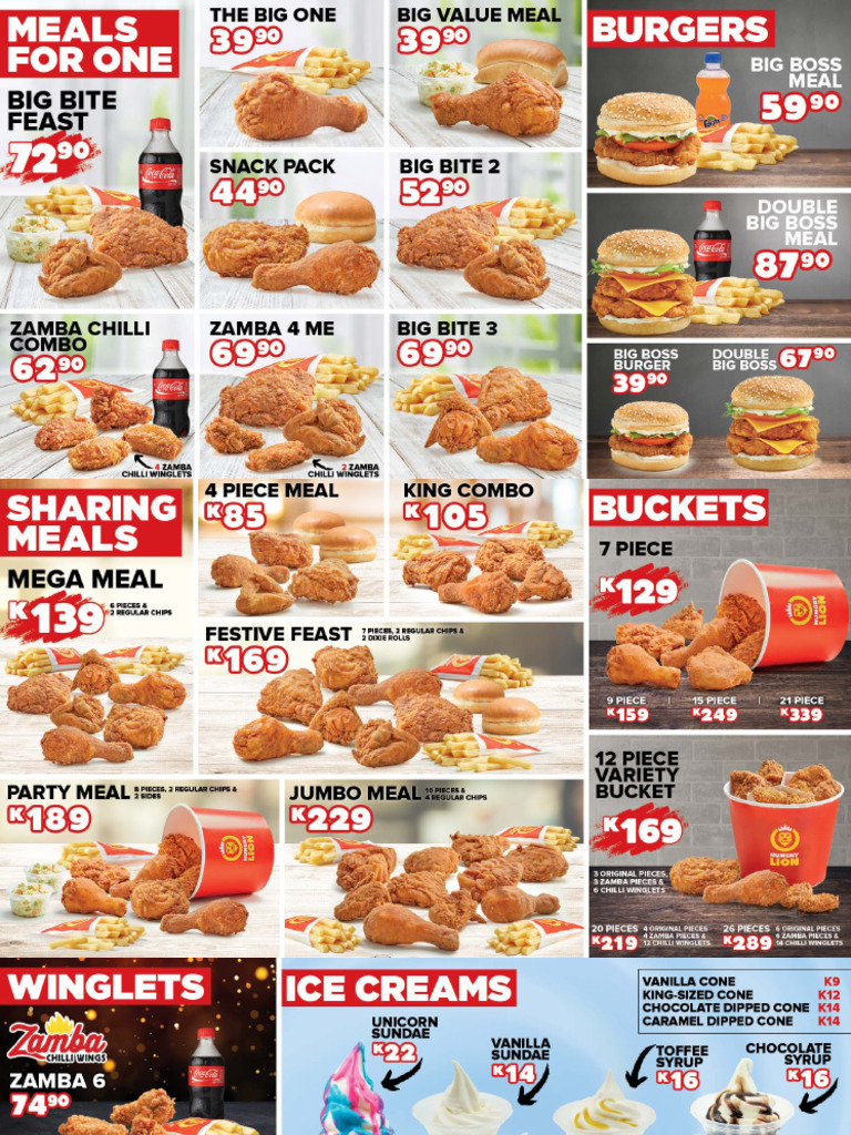 Hungry Lion Zambia Menu June 2023 | PDF