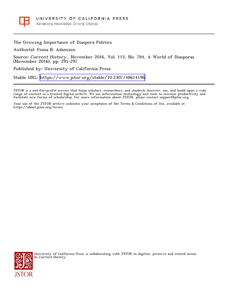 Adamson GrowingImportanceDiaspora 2016 | PDF
