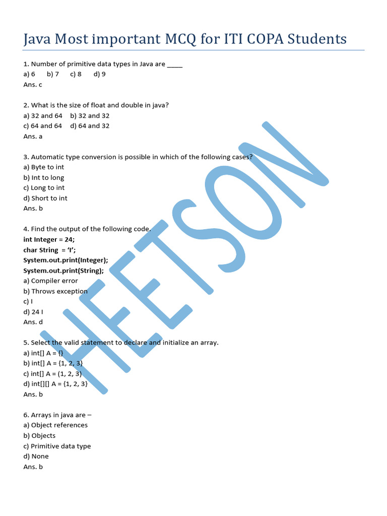 ITI COPA Java MCQ | PDF