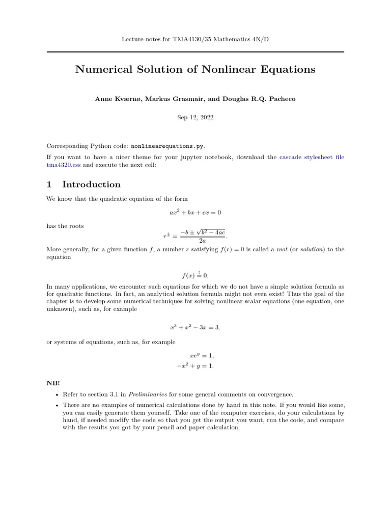 Nonlinear Equations | PDF