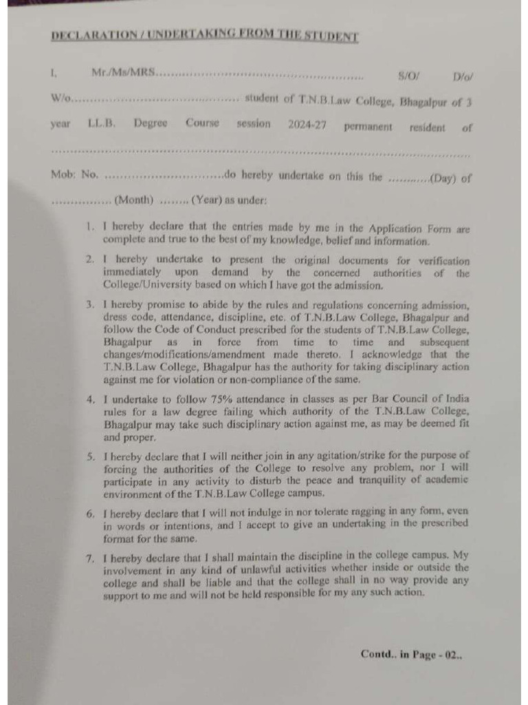 Declaration Undertaking Form | PDF