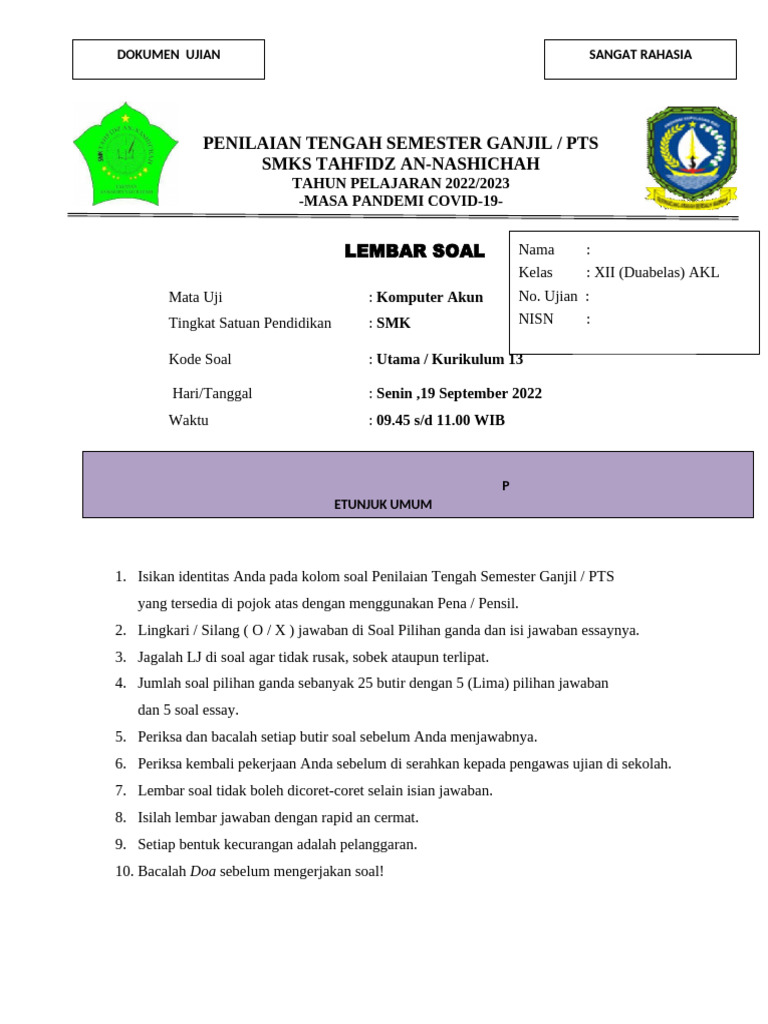 LATIHAN SOAL KOMPUTER AKUN XII | PDF