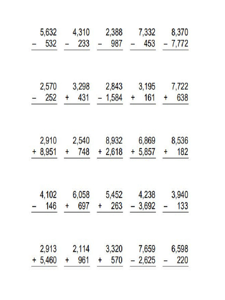 Addition Subtraction | PDF