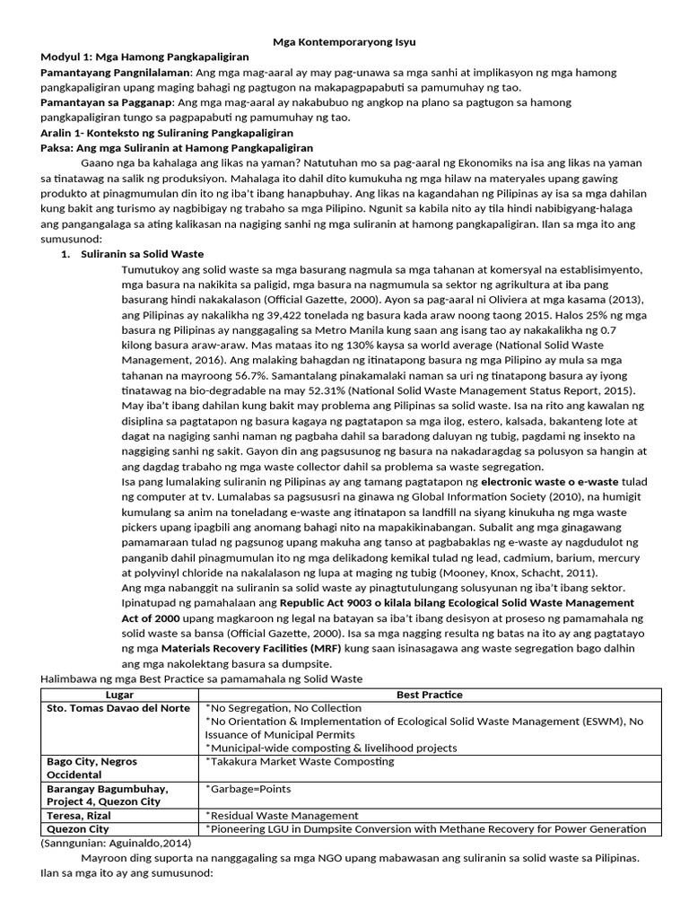Kontemporary Isyu Hand Outs Modyul 1 Aralin 1 | PDF