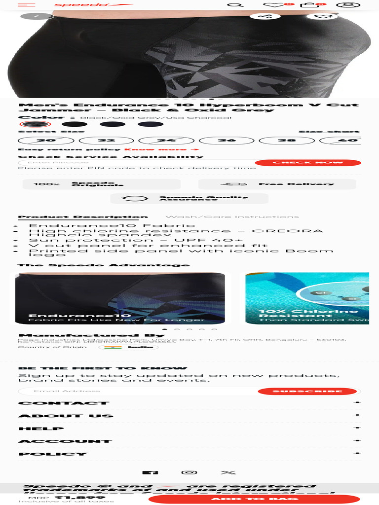 Buy Speedo Hyper Boom V Cut Jammer Black-Oxid Grey-Usa Charcoal Swimwear Online Speedo India ...