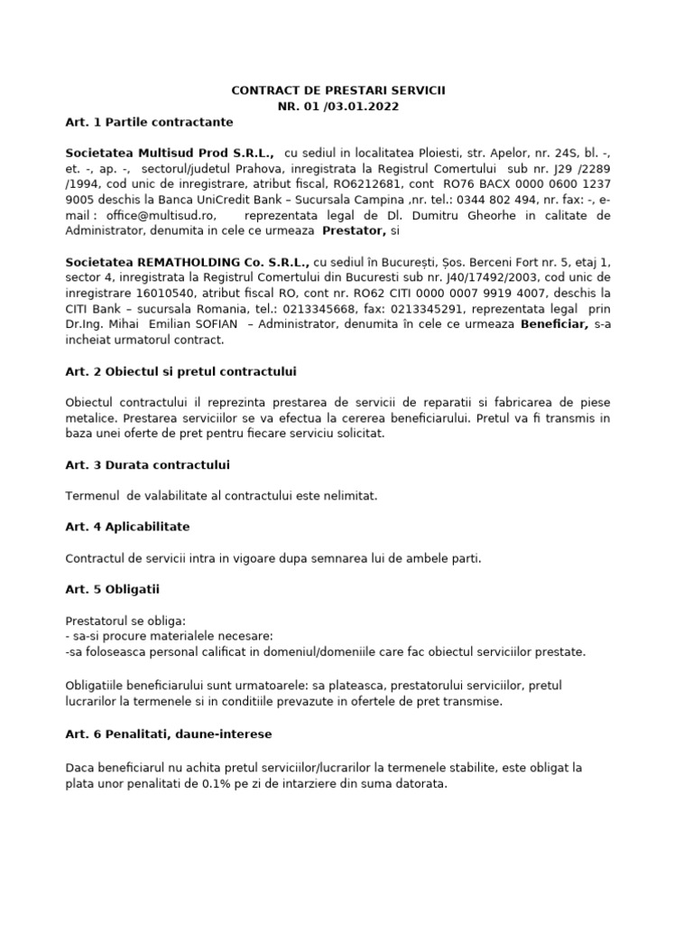 Model-CONTRACT DE PRESTARI SERVICII | PDF