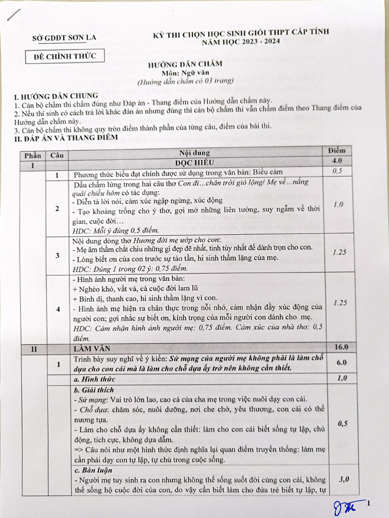 ĐỀ SƠN LA Ngu-van - Huong-dan-cham | PDF