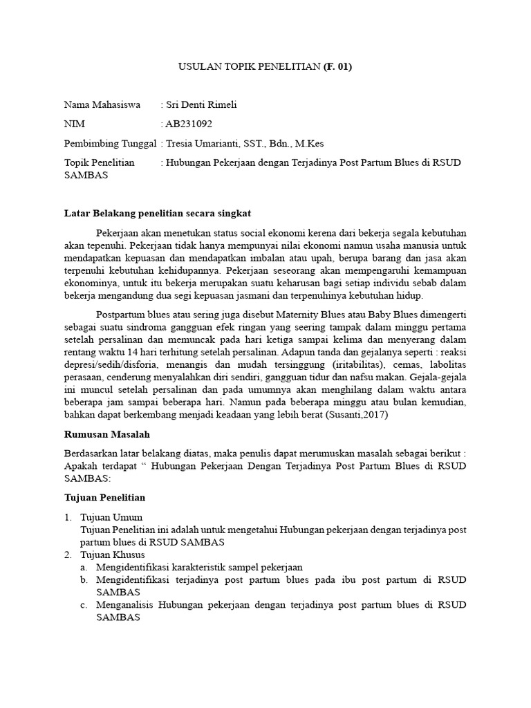 Usulan Topik Penelitian F01 Dan F02 | PDF