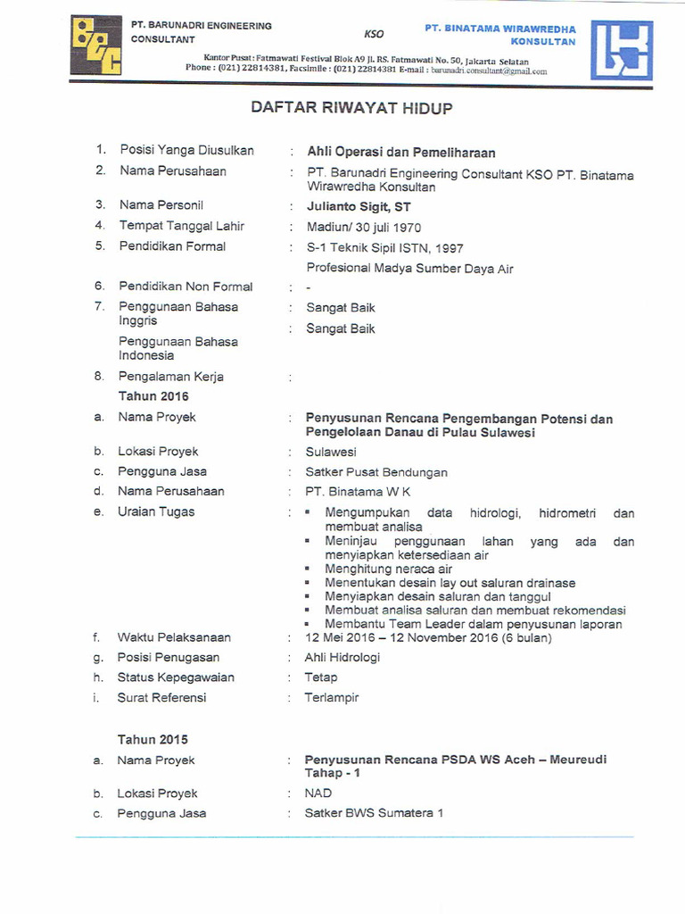 CV Julianto Sigit Ahli OP | PDF